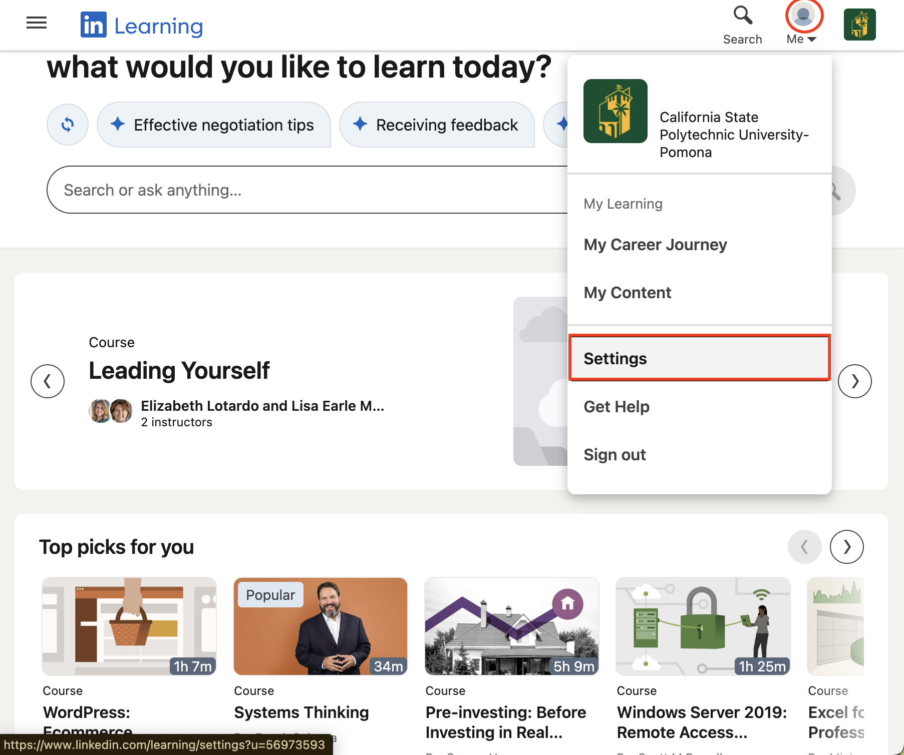 LinkedIn Learning Page